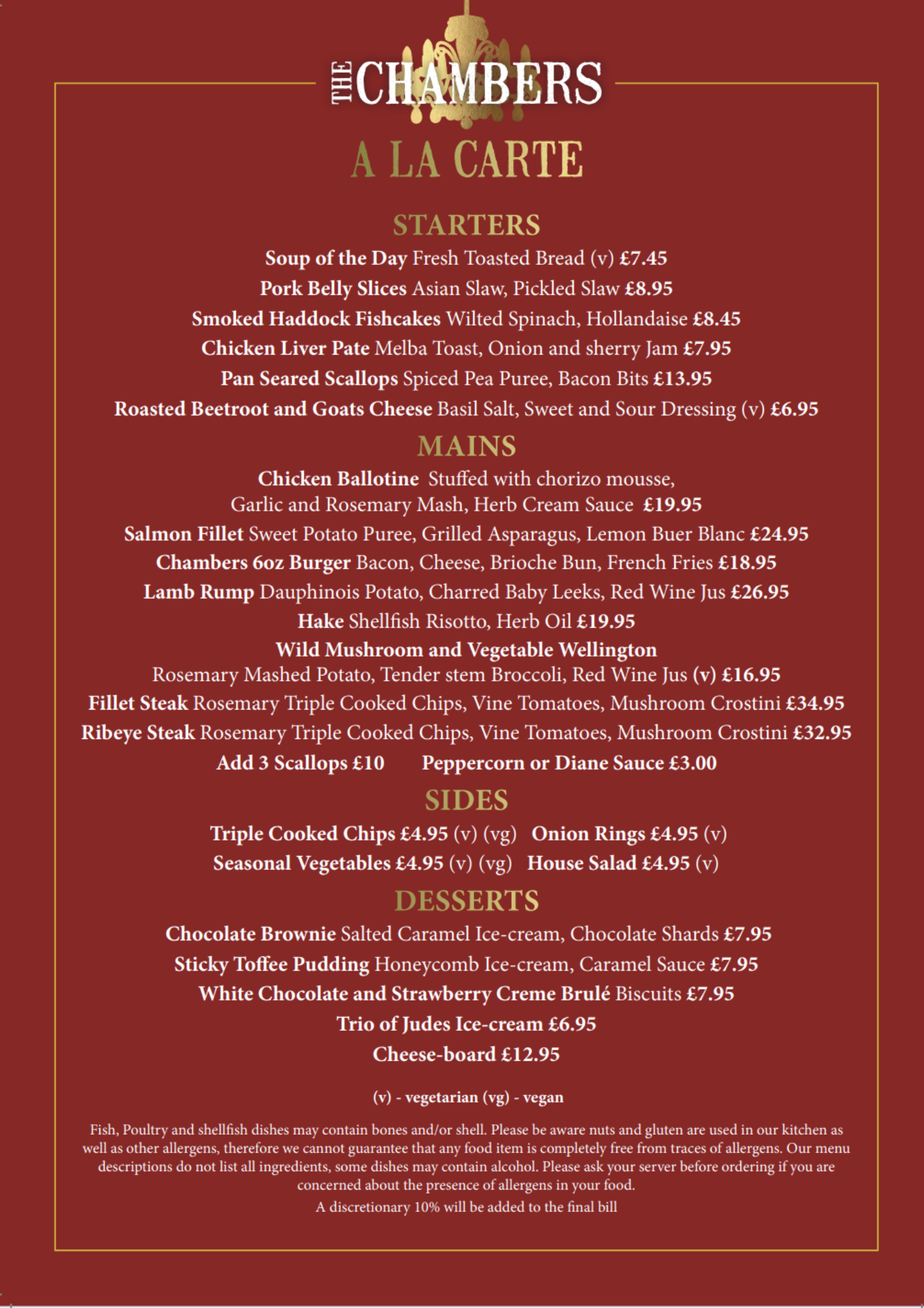 Menus - Chambers Restaurant - Southsea, Portsmouth