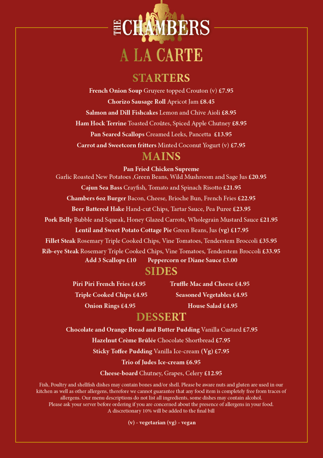 Menus - Chambers Restaurant - Southsea, Portsmouth